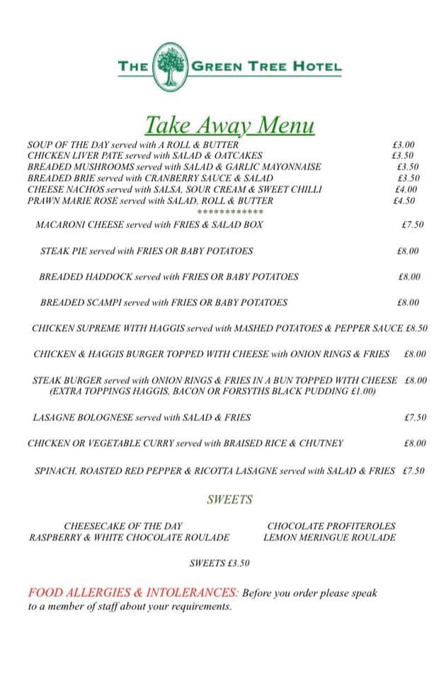 Menu at Green Tree Hotel pub & bar, Peebles