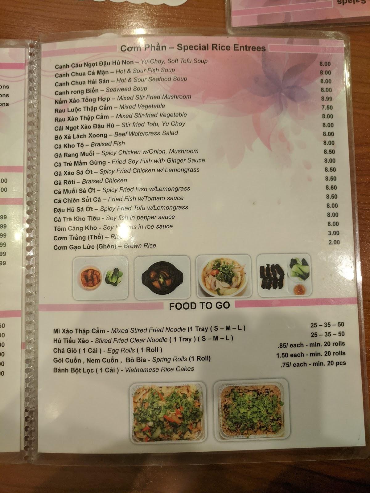 Menu at Hoa Sen restaurant, Garden Grove