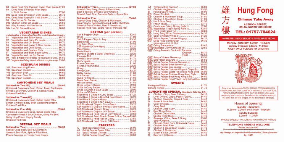 Menu at Hung Fong fast food, Selby