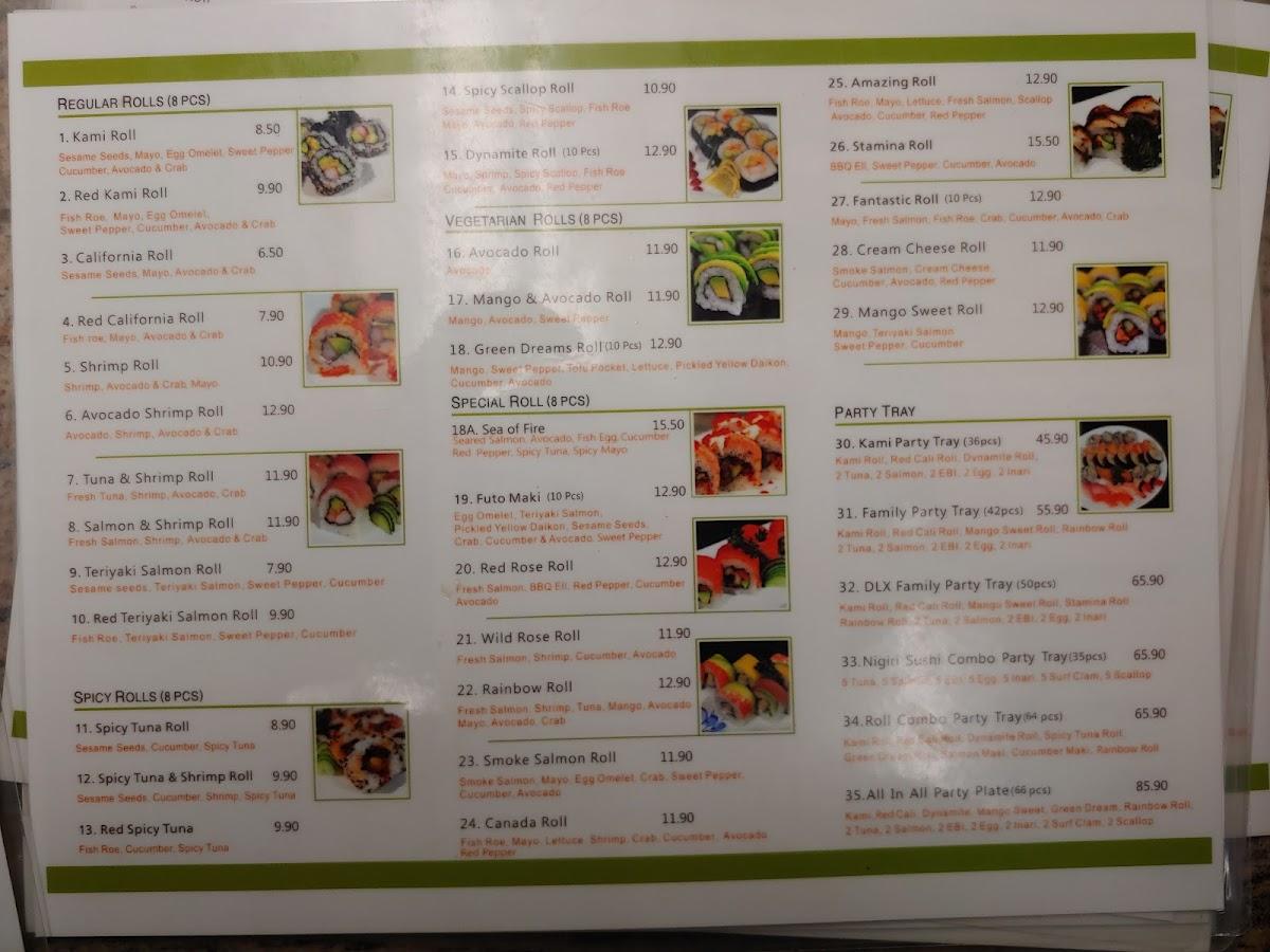 Menu at Kami Sushi restaurant, Edmonton