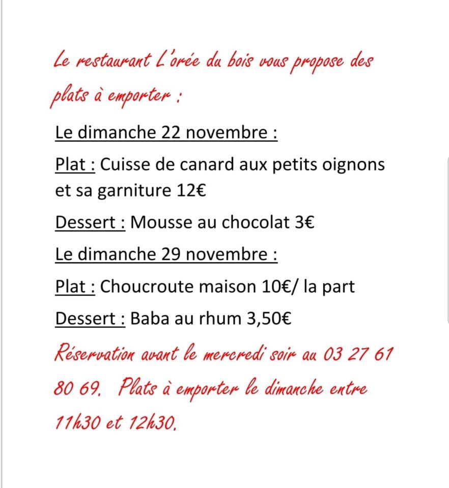 Menu au L'Orée du bois restaurant, Eppe-Sauvage