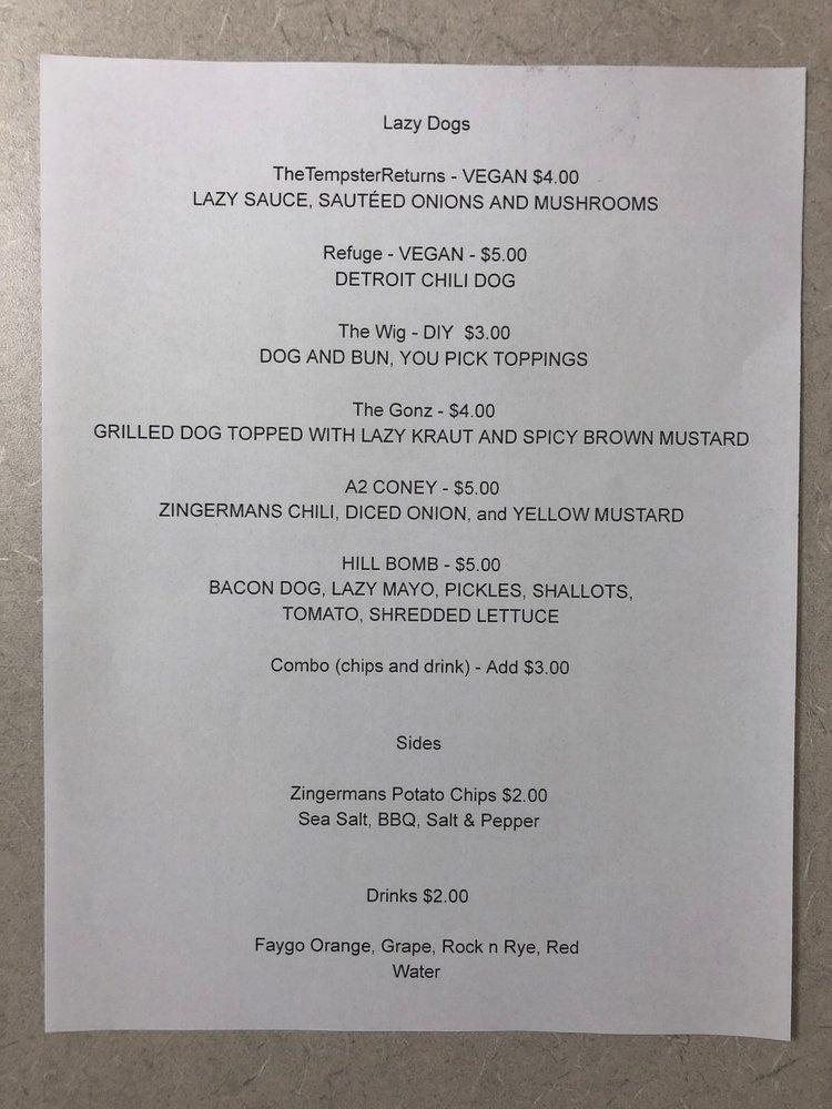 Menu at Lazy Dogs, Ann Arbor
