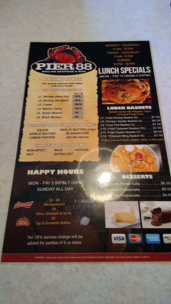 Menu at Pier 88 Boiling Seafood & Bar OKC, Oklahoma City