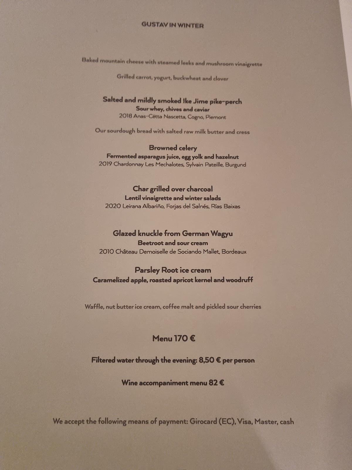 Menu at Restaurant GUSTAV, Frankfurt