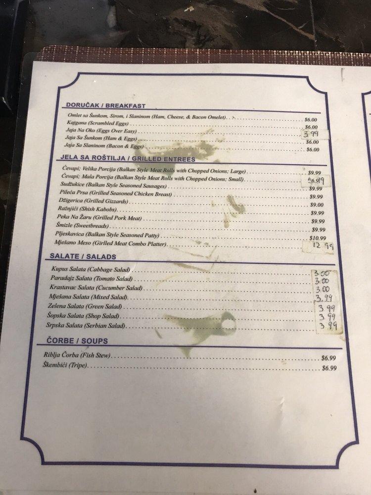 Menu at Serbian Mediteran Restaurant, Saint Petersburg