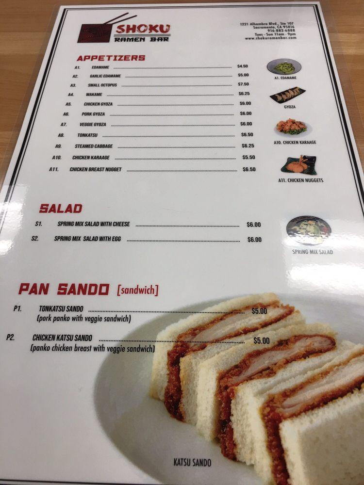Menu at Shoku Ramen Bar, Sacramento