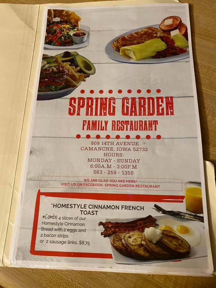 Menu at Spring Garden Restaurant, Camanche