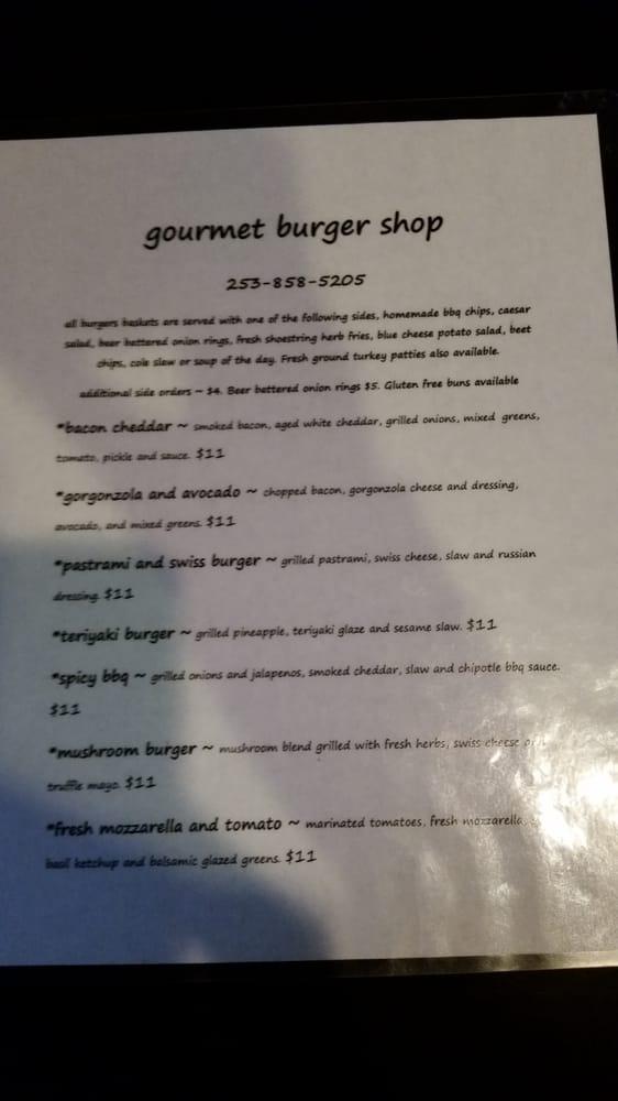 Menu at The Gourmet Burger Shop restaurant, Gig Harbor
