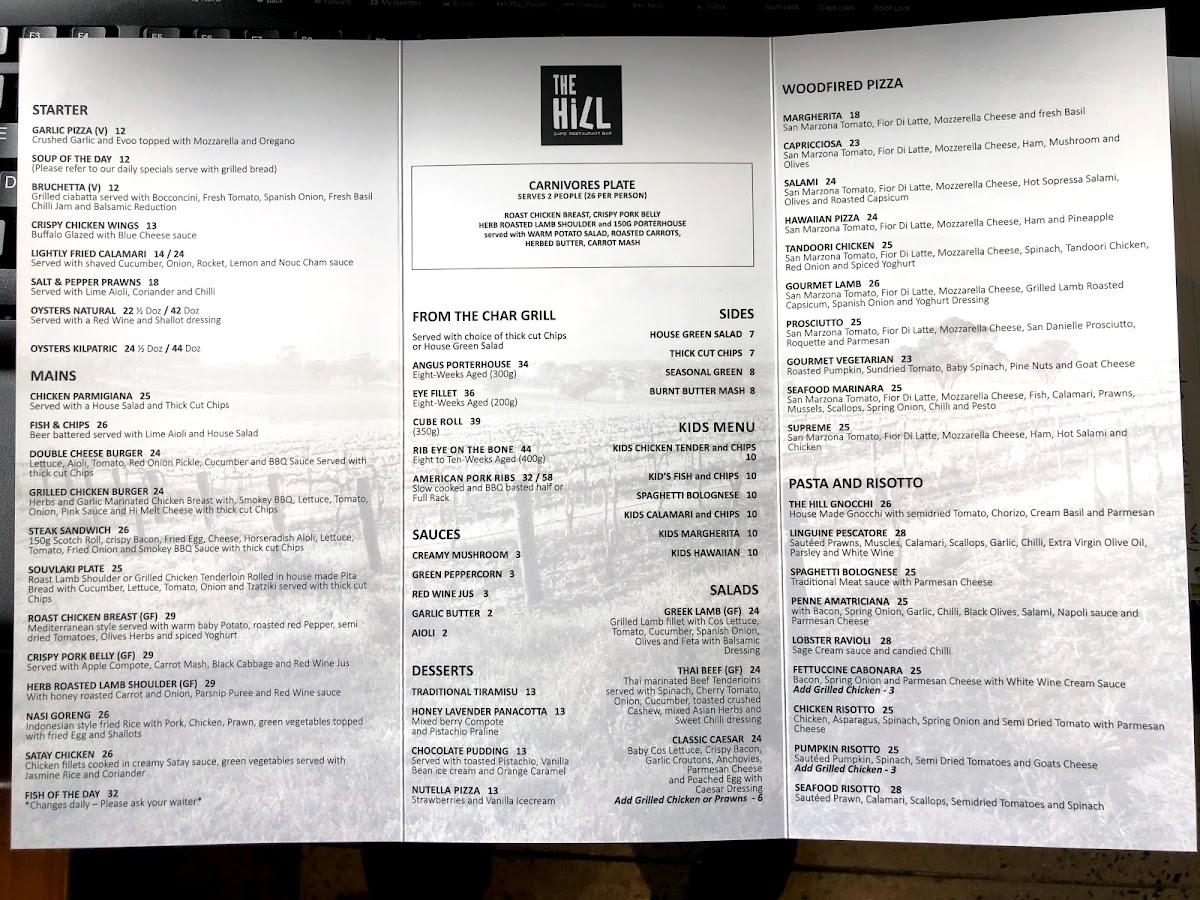 Menu at The Hill restaurant, Berwick