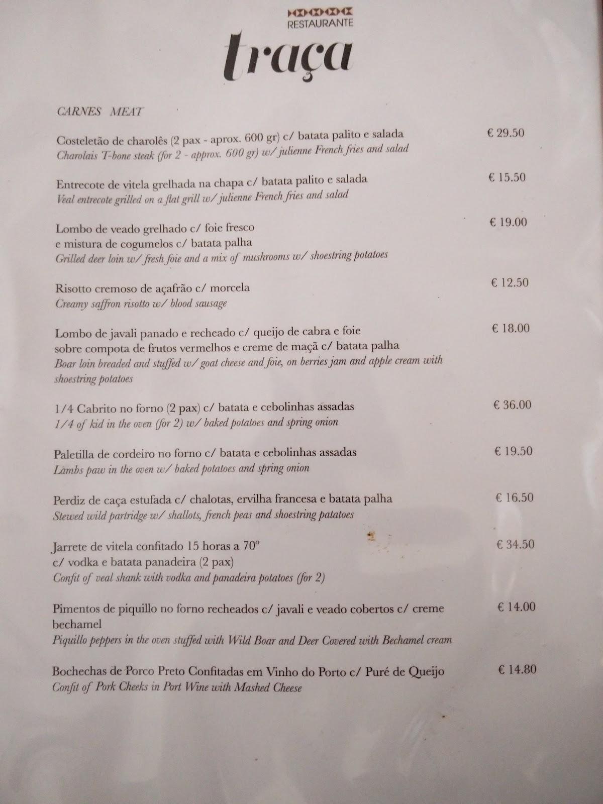 Menu em Restaurante Traça, Porto