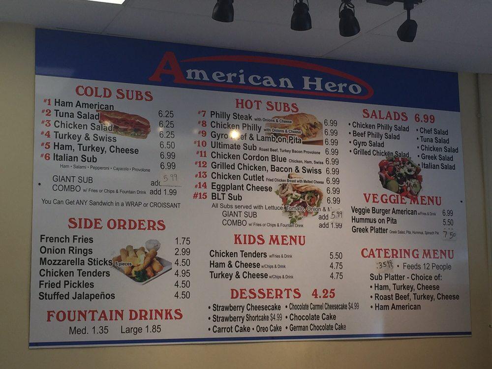 Menu at American Hero desserts, Whiteville