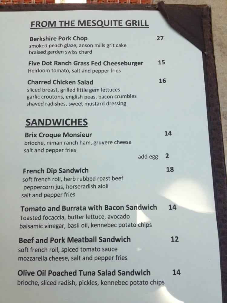 Menu at Brix pub & bar, Yountville