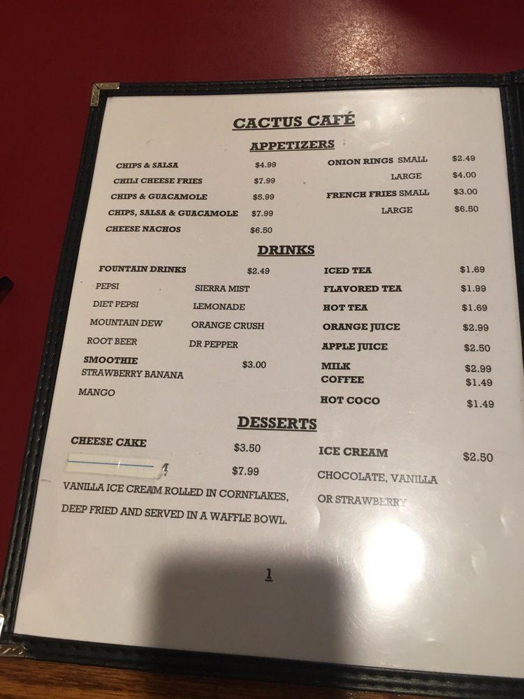 Menu at Cactus Cafe, Whites City, 26 Carlsbad Cavern Hwy