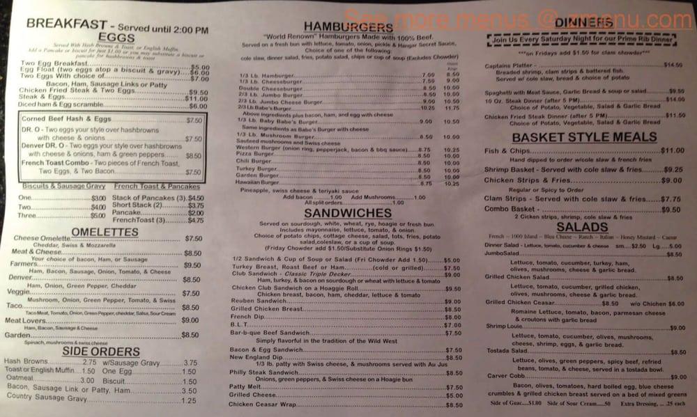 Menu at Carver Hangar pub & bar, Damascus, SE