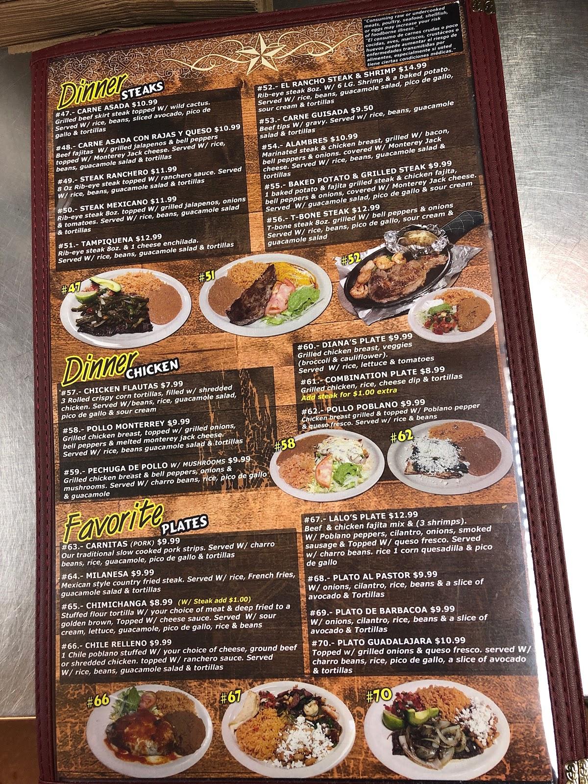 Menu at El Rancho Mexican Restaurant, Bertram
