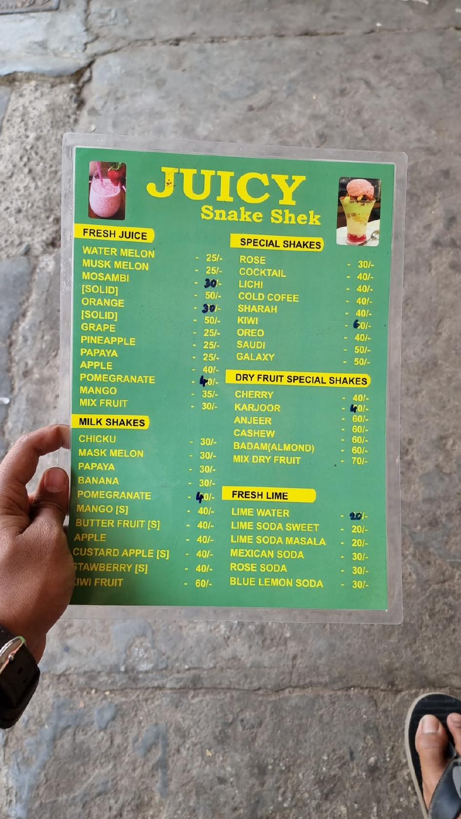 Menu at Juicy Snack Shake, Mysuru
