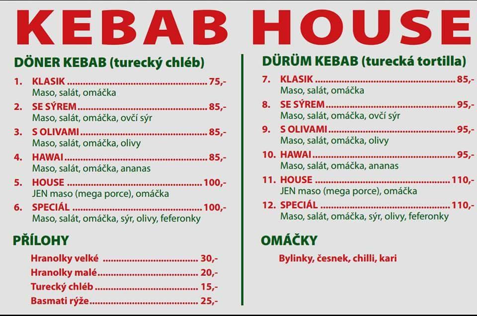 Menu at Kebab House Hlučín restaurant, Hlučín