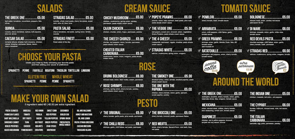 Menu at Pasta Strada Aglantzia, Cyprus