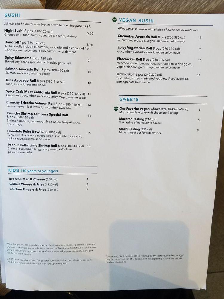 Menu at Two Tides Bar, Honolulu