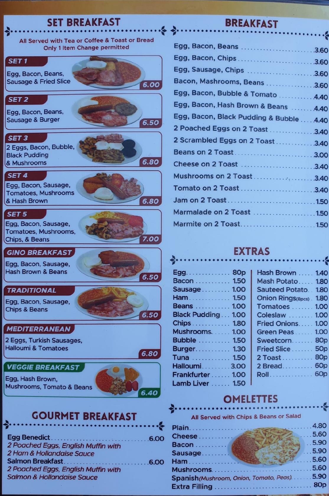 Menu at Beano's Cafe, Bexleyheath