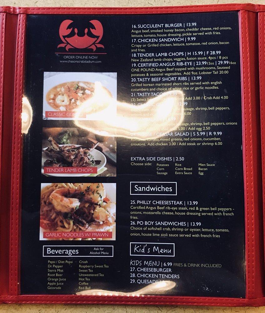 Menu at Chasons Crab Stadium pub & bar, Elk Grove