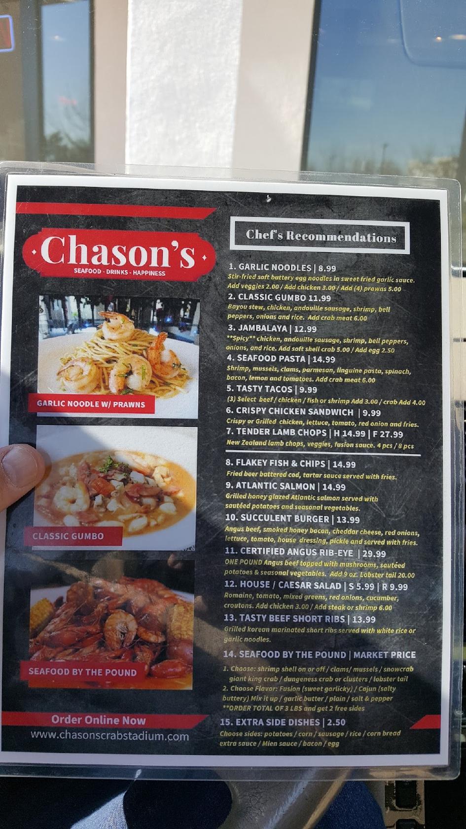 Menu at Chasons Crab Stadium pub & bar, Elk Grove