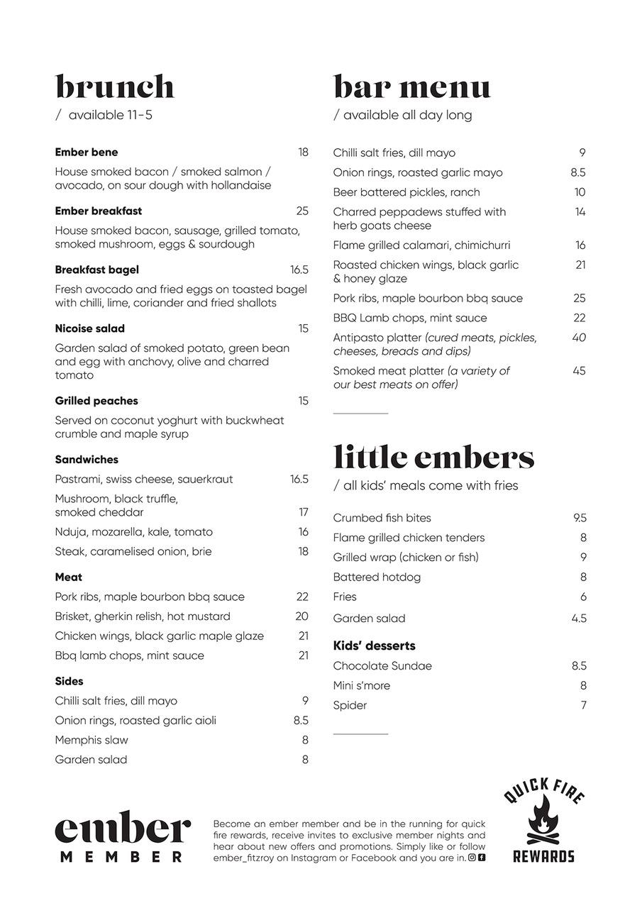 Menu at Ember Bar & Restaurant, New Plymouth
