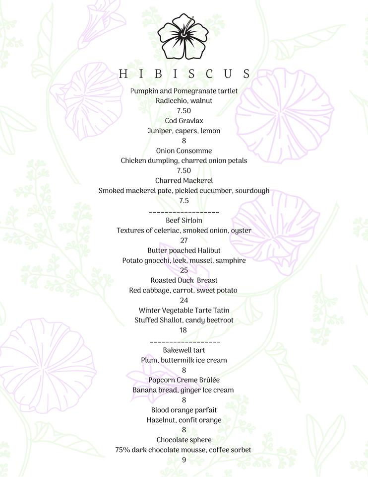 Menu at Hibiscus restaurant, Northampton