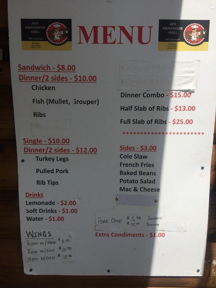 Menu at JW's Smokehouse Grill BBQ, Monticello