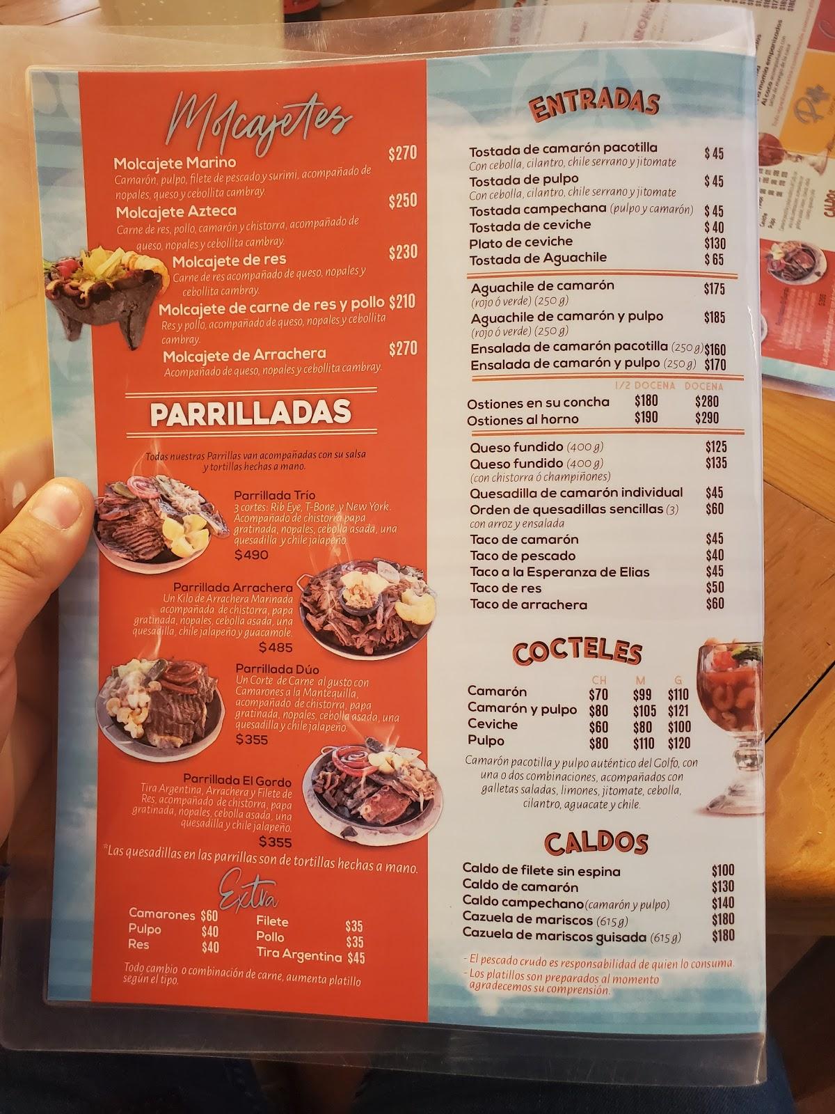 Carta del restaurante La Esperanza del Elías, Calvillo