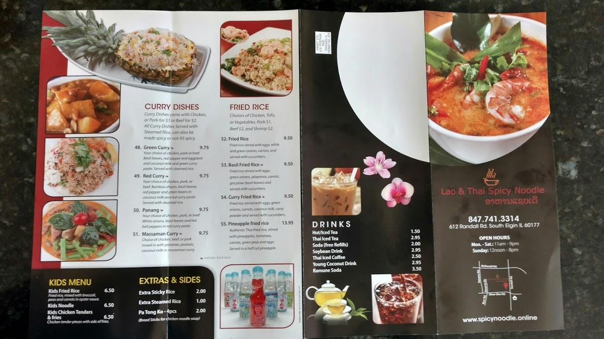 Menu at Lao and Thai Spicy Noodle restaurant, South Elgin