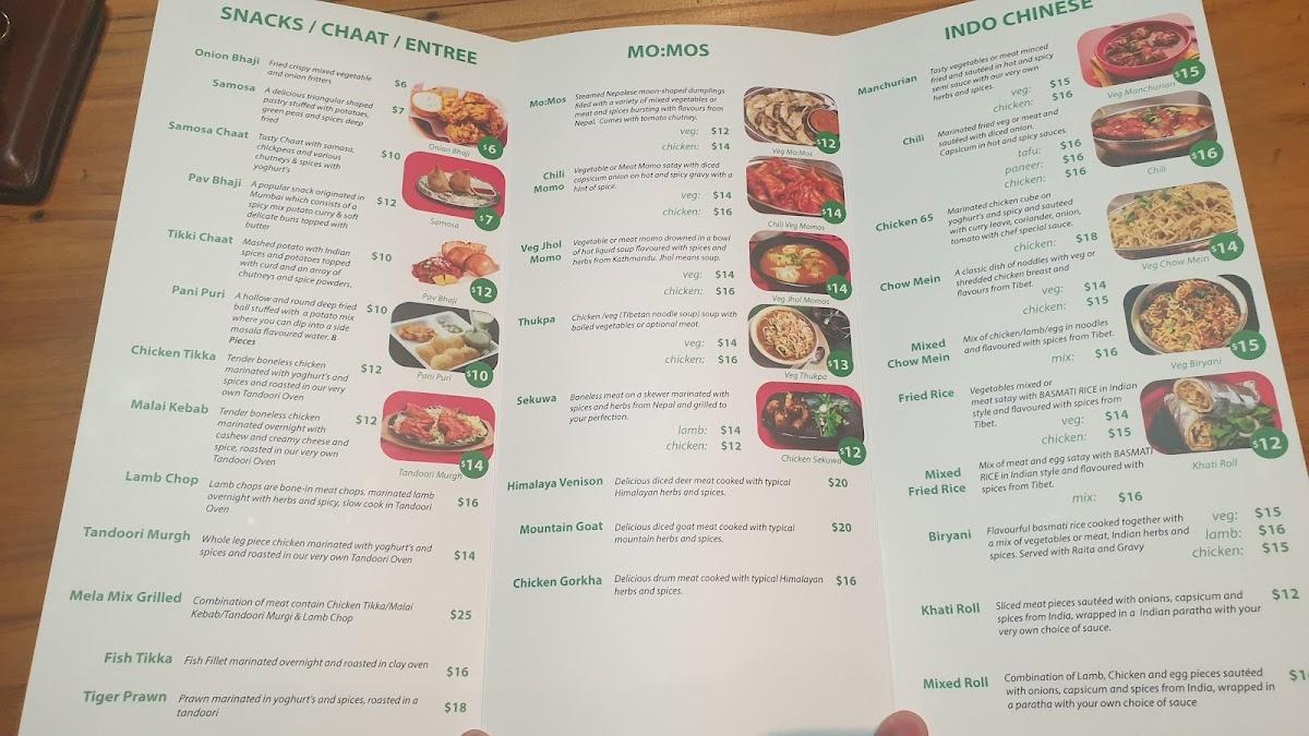 Menu at Mela Eatery restaurant, Dunedin