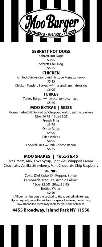 Menu at Moo Burger - Island Park restaurant, Island Park
