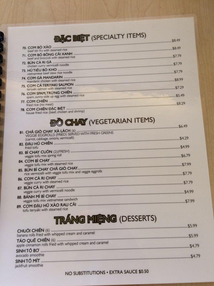 Menu at Pho Fusion restaurant, San Diego, Clairemont Mesa Blvd