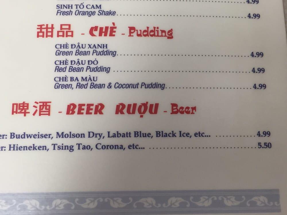 Menu at Pho Pasteur Restaurant, Toronto