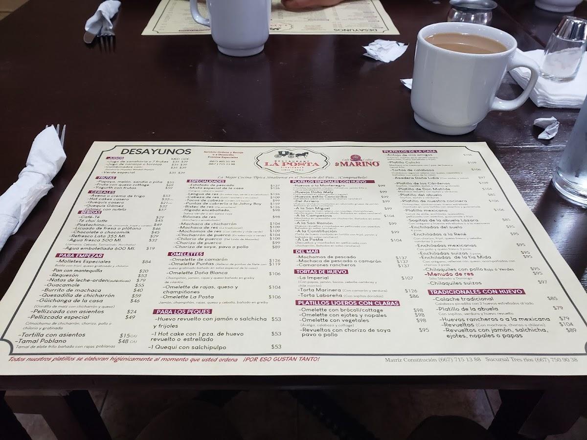 Menu at Restaurante La Posta, Culiacán, Calle Constitución 32