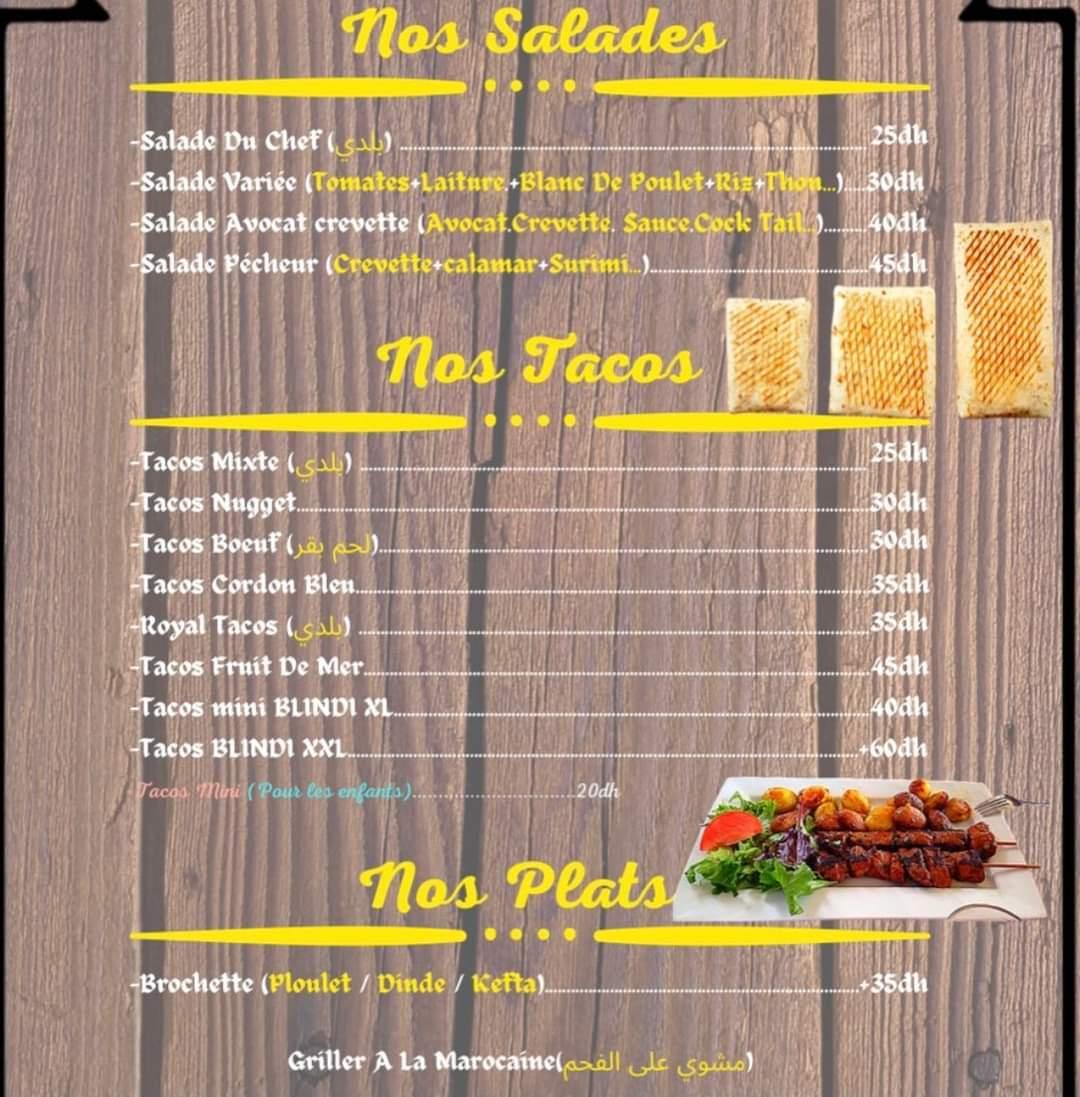 Menu au TACOS BELDI restaurant, Taourirt
