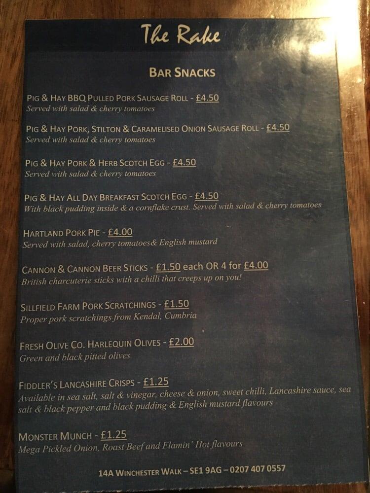 Carta del pub y bar The Rake, Londres