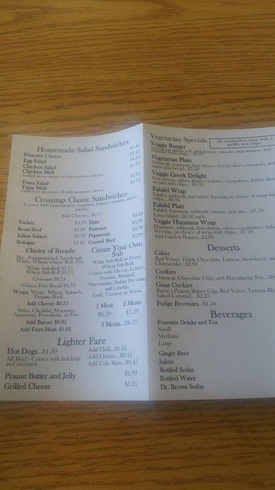 Menu at Crossings Deli restaurant, Columbia