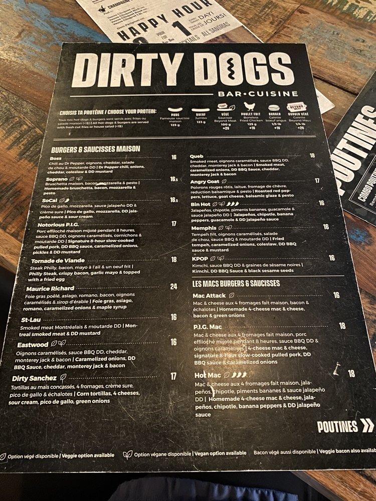 Menu au Dirty Dogs Bar & Cuisine, Montréal, Crescent St