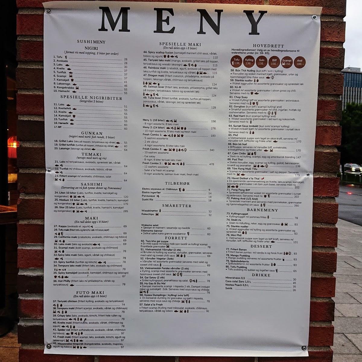 Menu at Fresh asian fusion helsfyr restaurant, Oslo