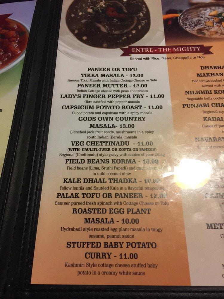Menu at Malgudi Garden restaurant, Plano