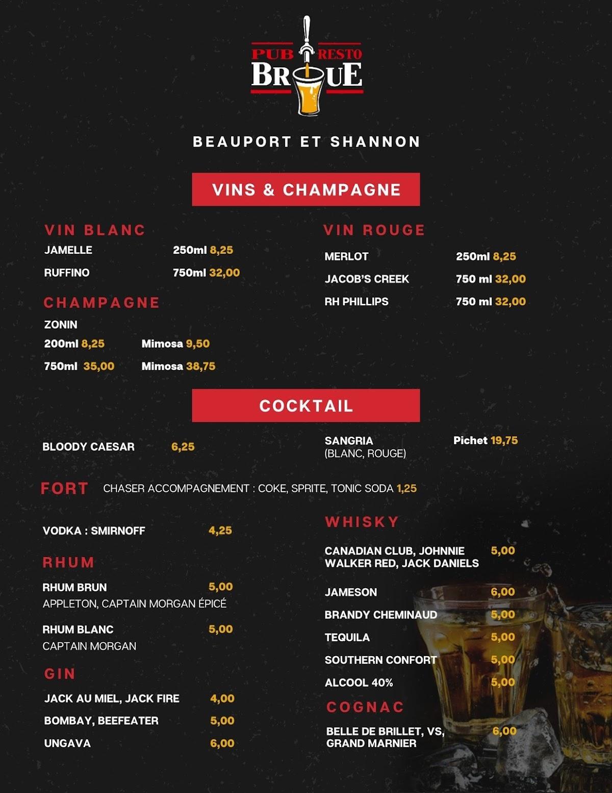 Menu au Pub Resto Broue Beauport, Québec