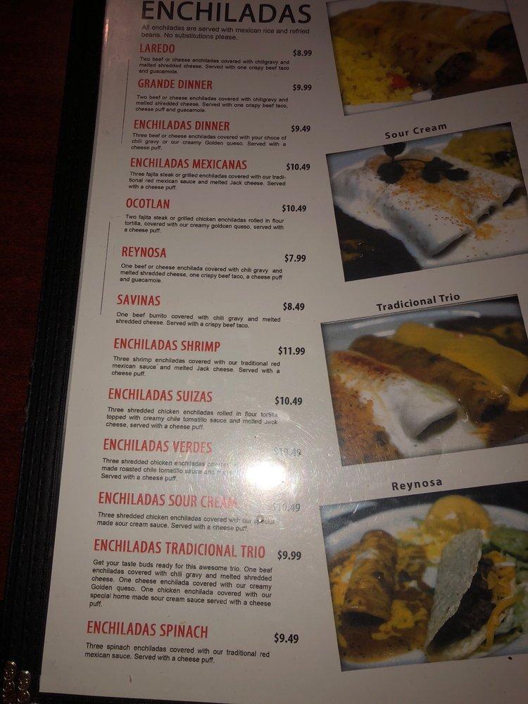 Menu at Rancho Grande restaurant, Carthage
