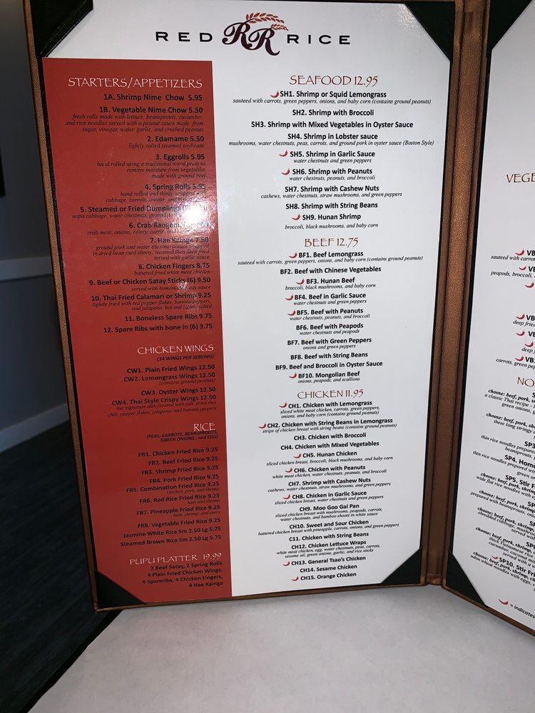 Menu at Red Rice restaurant, Warwick, 336 Bald Hill Rd