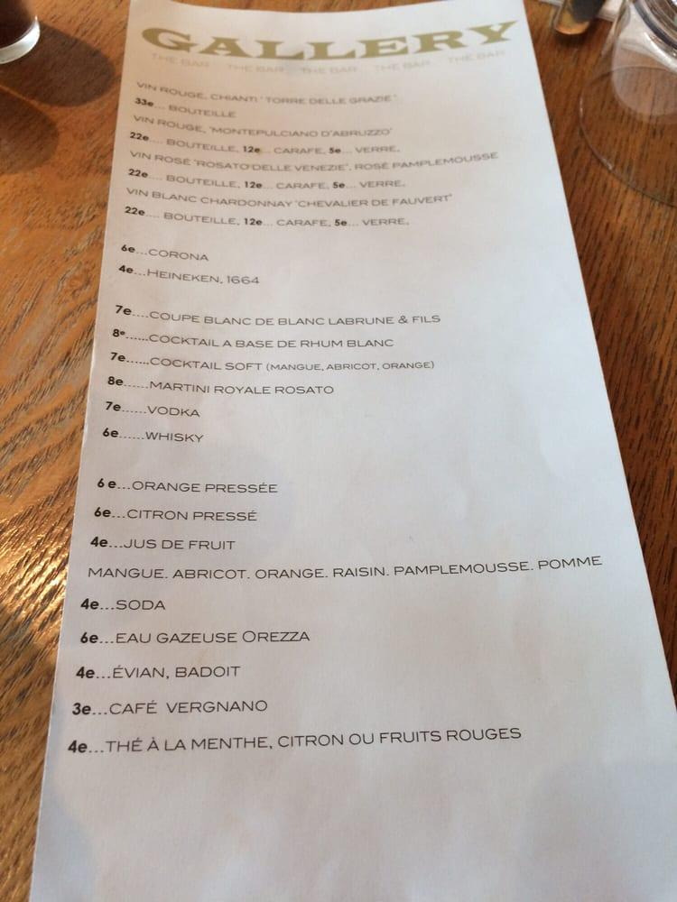 Menu at Restaurant Gallery, Paris
