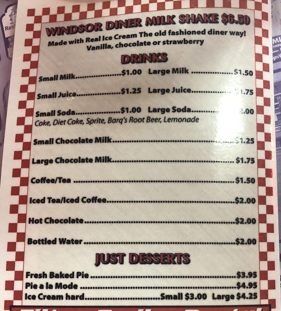 Menu at Windsor Diner restaurant, Windsor
