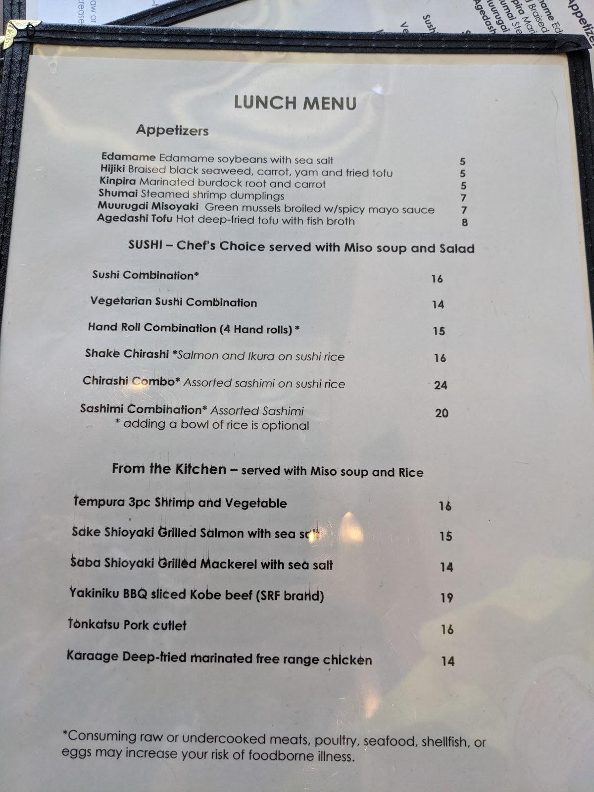 Menu at AOI Sushi & Izakaya restaurant, Boulder