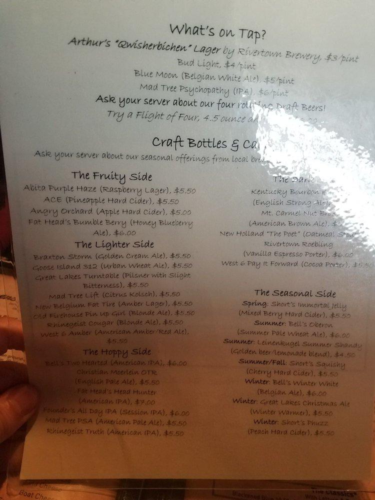 Menu at Arthur's pub & bar, Cincinnati, Beechmont Ave