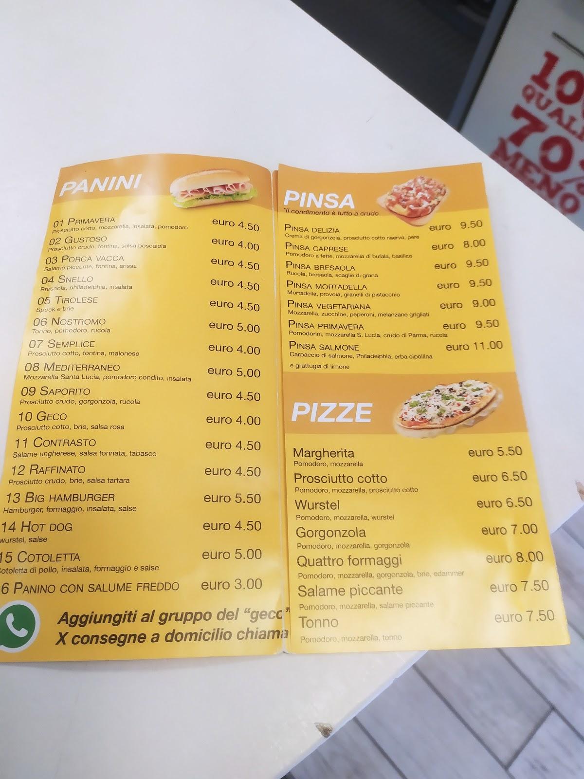 Menu da Bar Il Geco, Castel San Giovanni